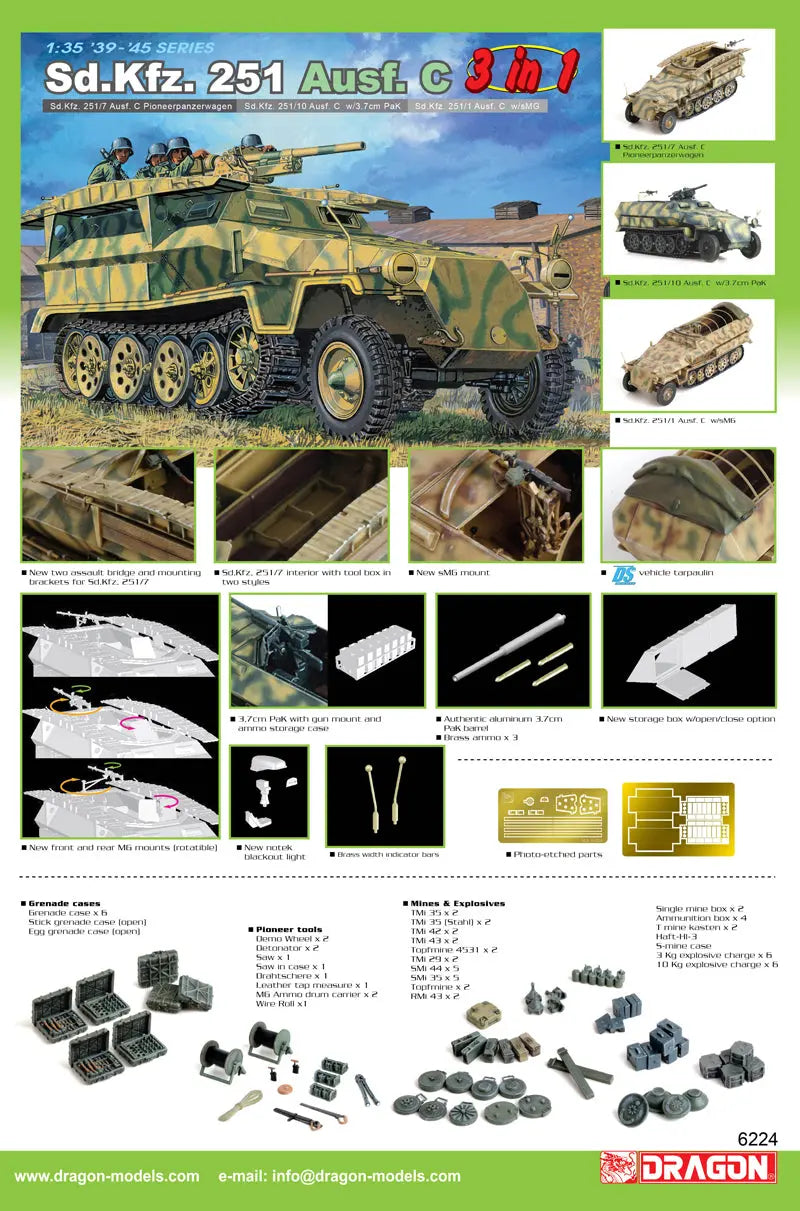 Dragon 1/35 Sd.Kfz.251/7 Ausf.C Pionierpanzerwagen Plastic Model Kit ...